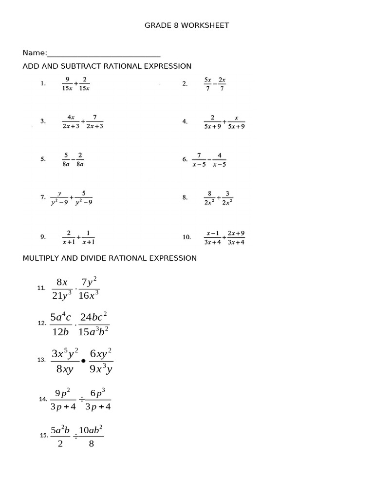 Operations on Rational Algebraic Expression | PDF