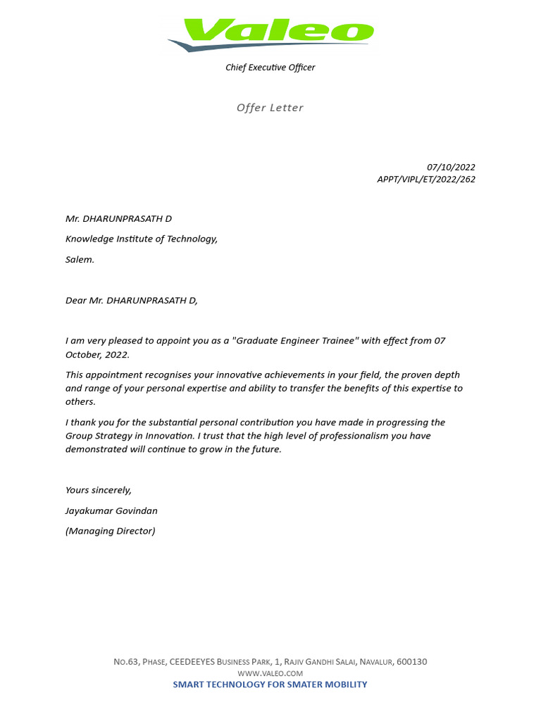 DHARUNPRASATH D Valeo | PDF