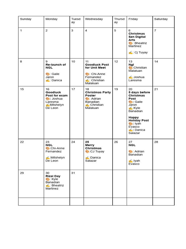 Month of November Calendar | PDF | Observances | December Observances