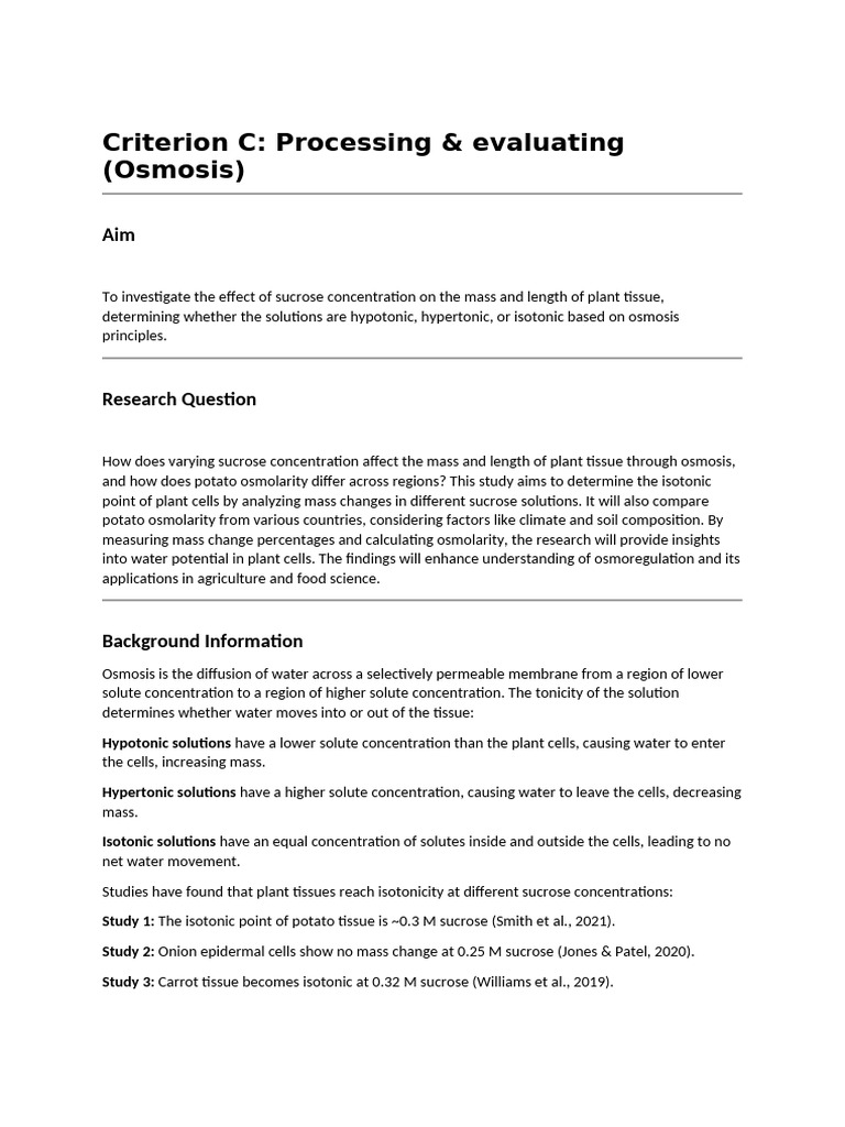 Criterion C Osmosis - Merrin Joseph | PDF | Osmosis | Biology