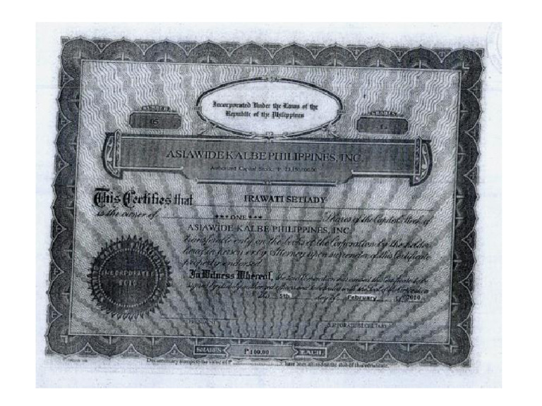 Shares Certificate Sample | PDF