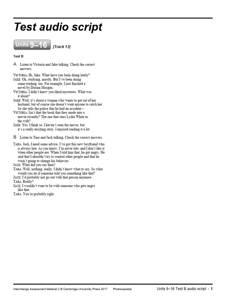 Units 9-16 Test B Audio Script | PDF