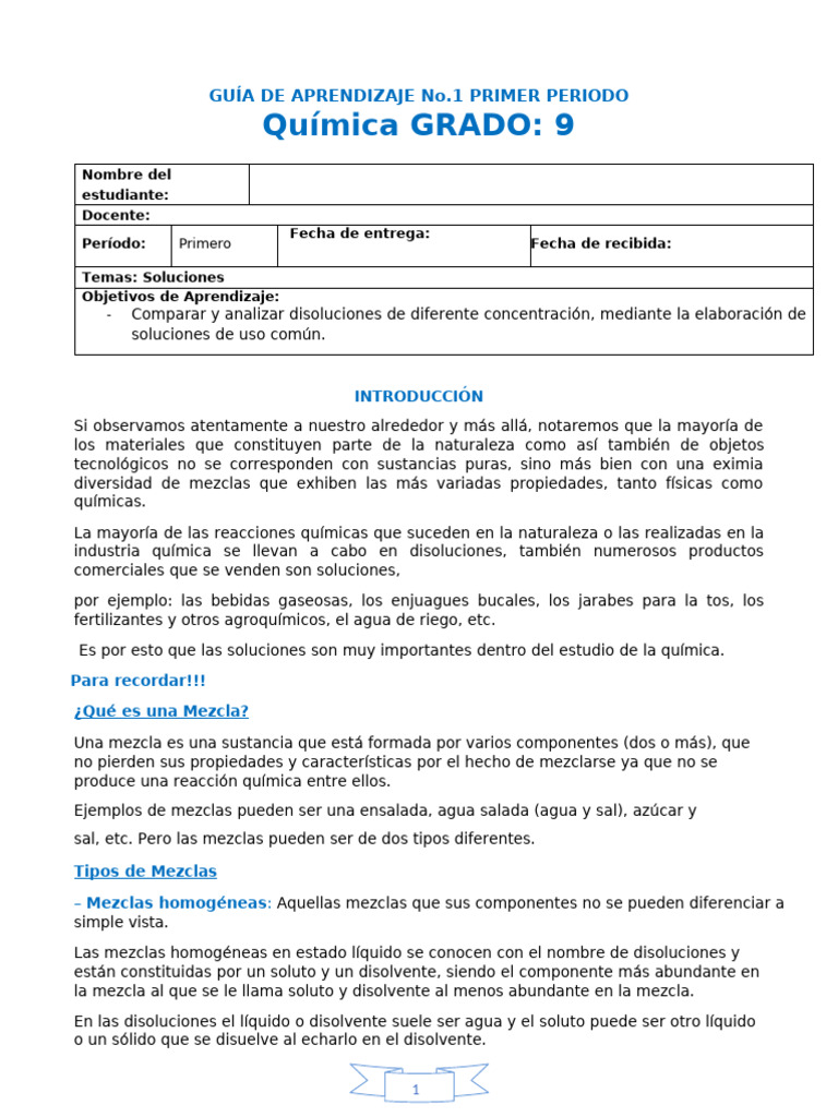 Guia Soluciones | PDF | Solubilidad | Mezcla