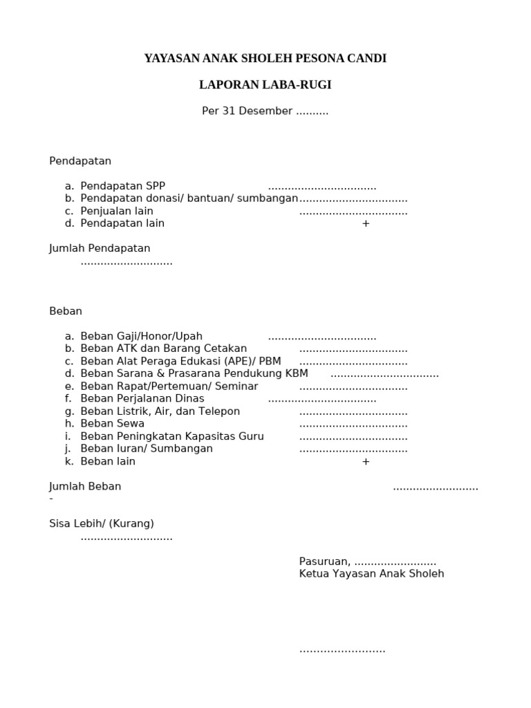 Laba Rugi Neraca Paud | PDF