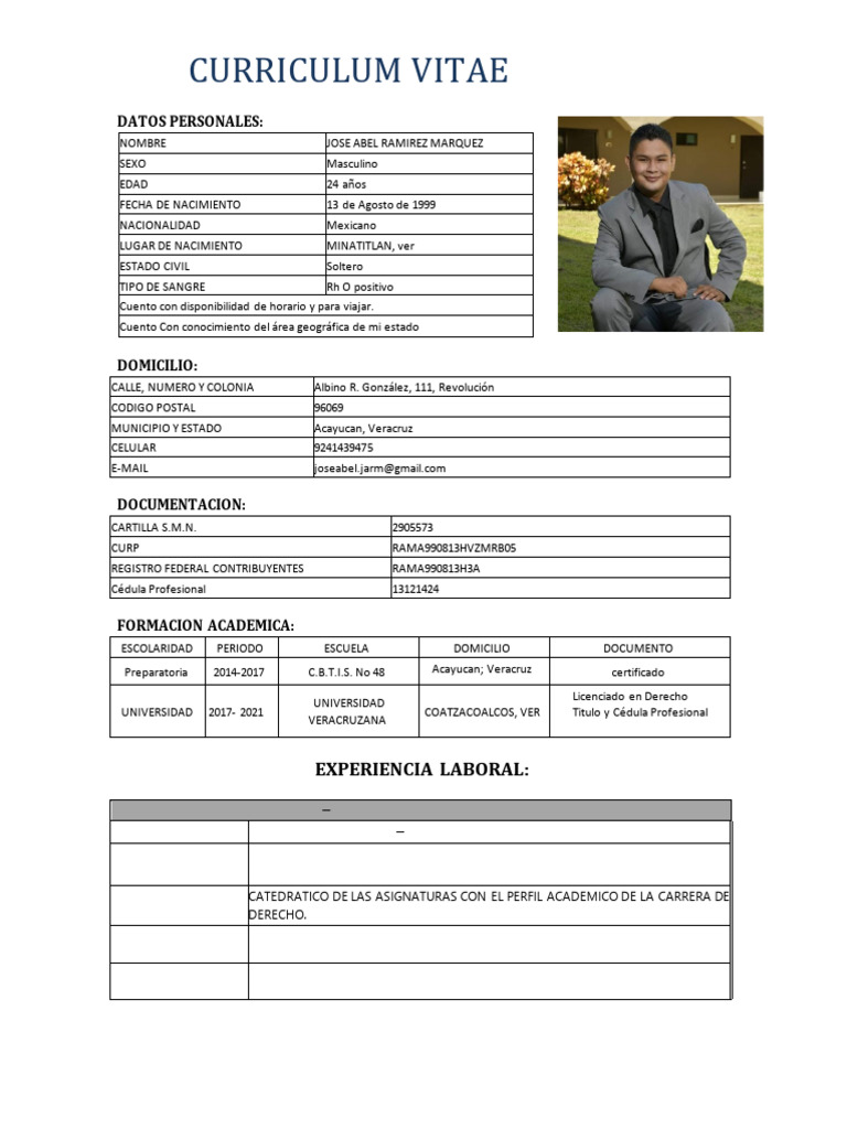 Curriculum Vitae Jose Abel Ramirez Marquez | PDF