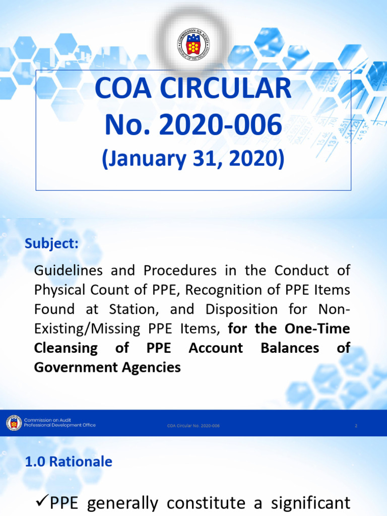 Session II - COA Circular 2020-006 One-Time Cleansing of PPE ...
