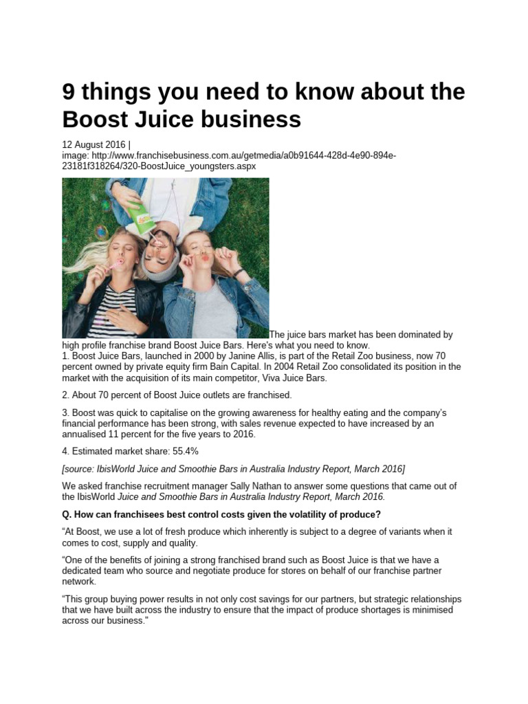 9 Things You Need To Know About The Boost Juice Business | PDF ...