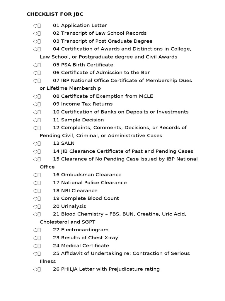 CHECKLIST FOR JBC | PDF