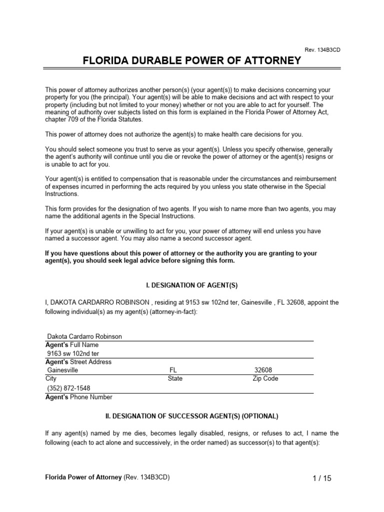 Florida Power of Attorney (Financial) | PDF | Cost Of Living | Cheque