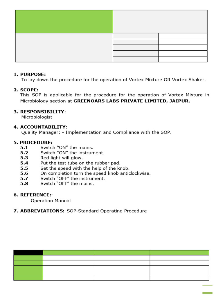 Sop of Vortex Mixture | PDF