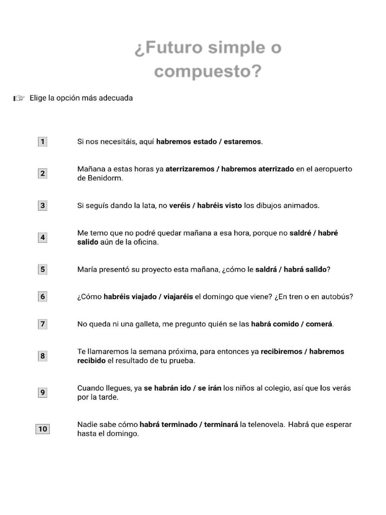 Tarea Futuro Simple Vs Compuesto Pdf
