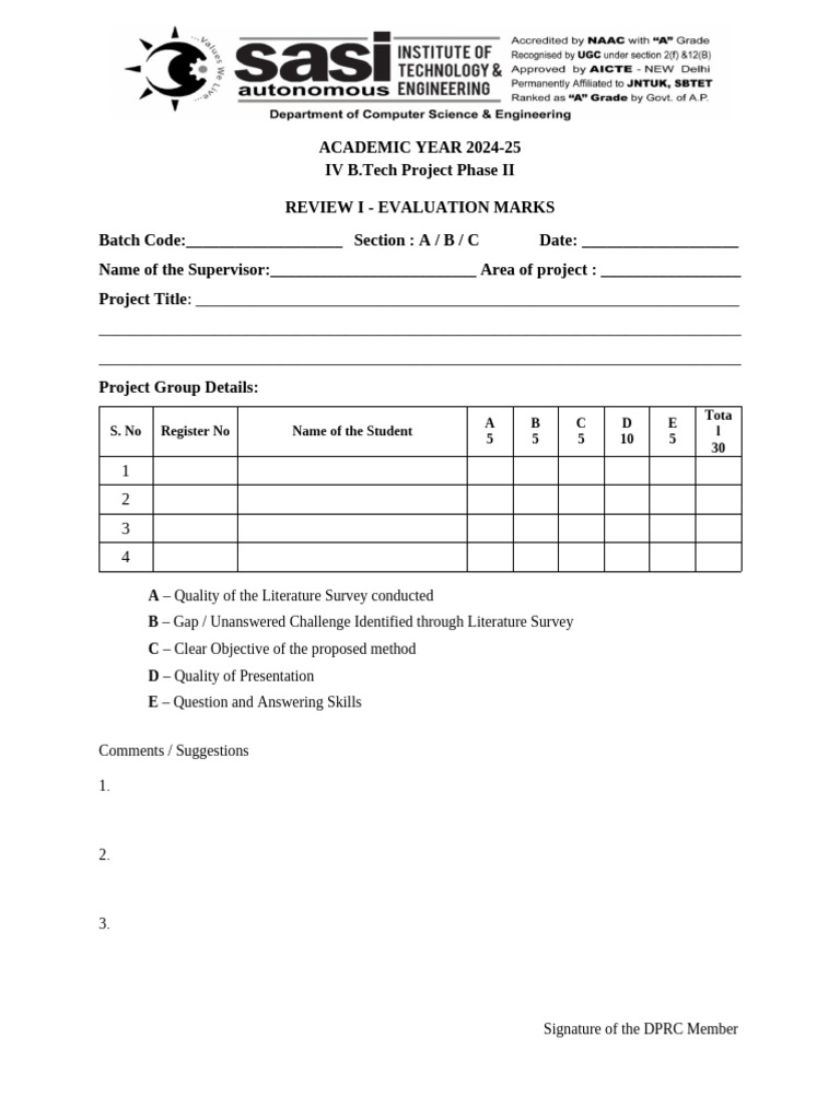 Siv Review-1, DPRC Evaluation Sheet | PDF