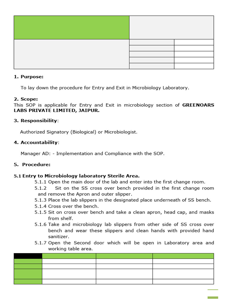 Microbiology Lab Entry & Exit SOP | PDF | Disinfectant