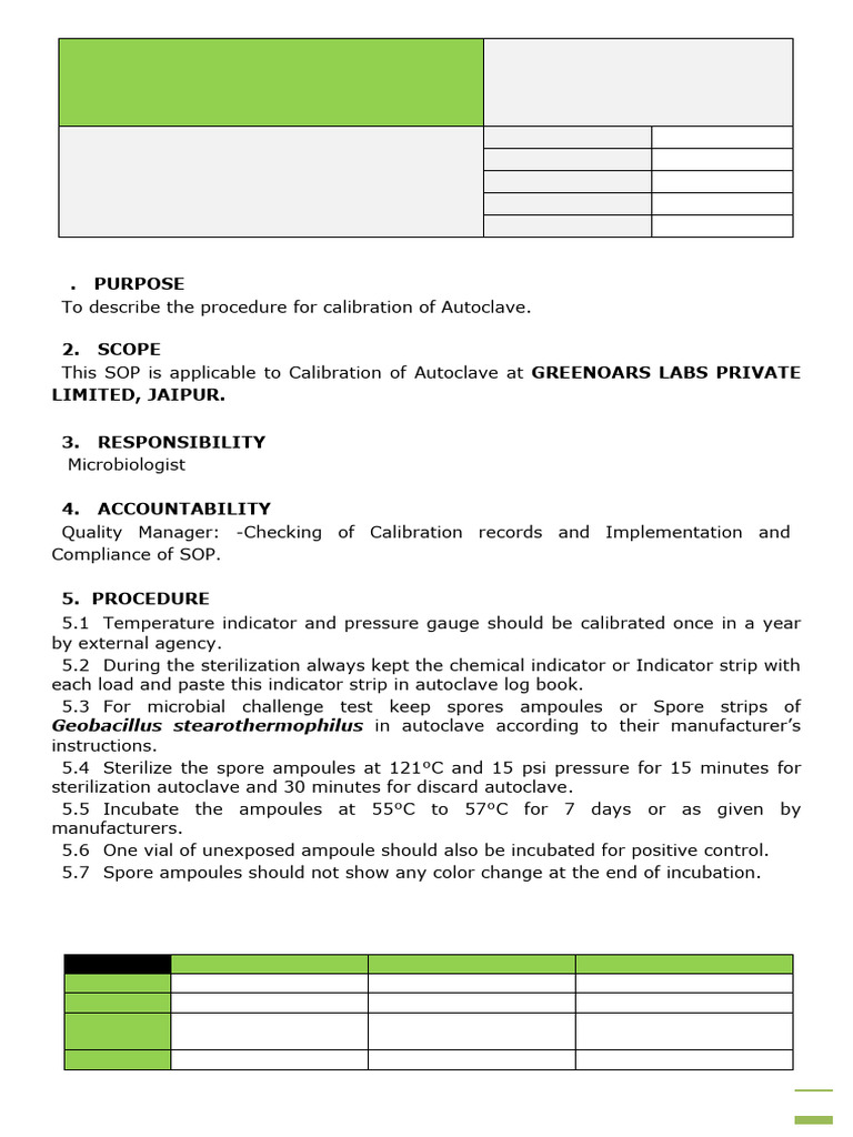 Sop For Calibration of Autoclave | PDF | Sterilization (Microbiology)