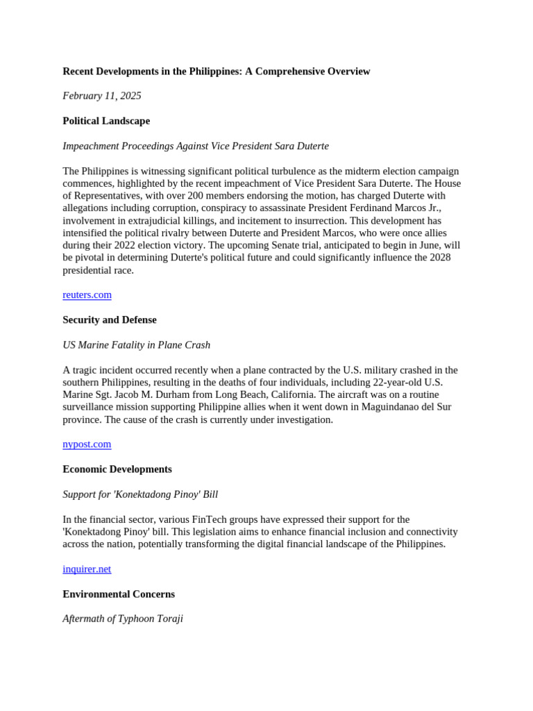 Recent Developments in The Philippines A Comprehensive Overview | PDF ...