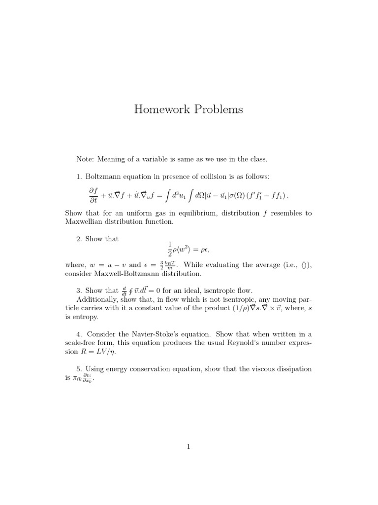 Advanced Fluid Dynamics Homework Problems | PDF