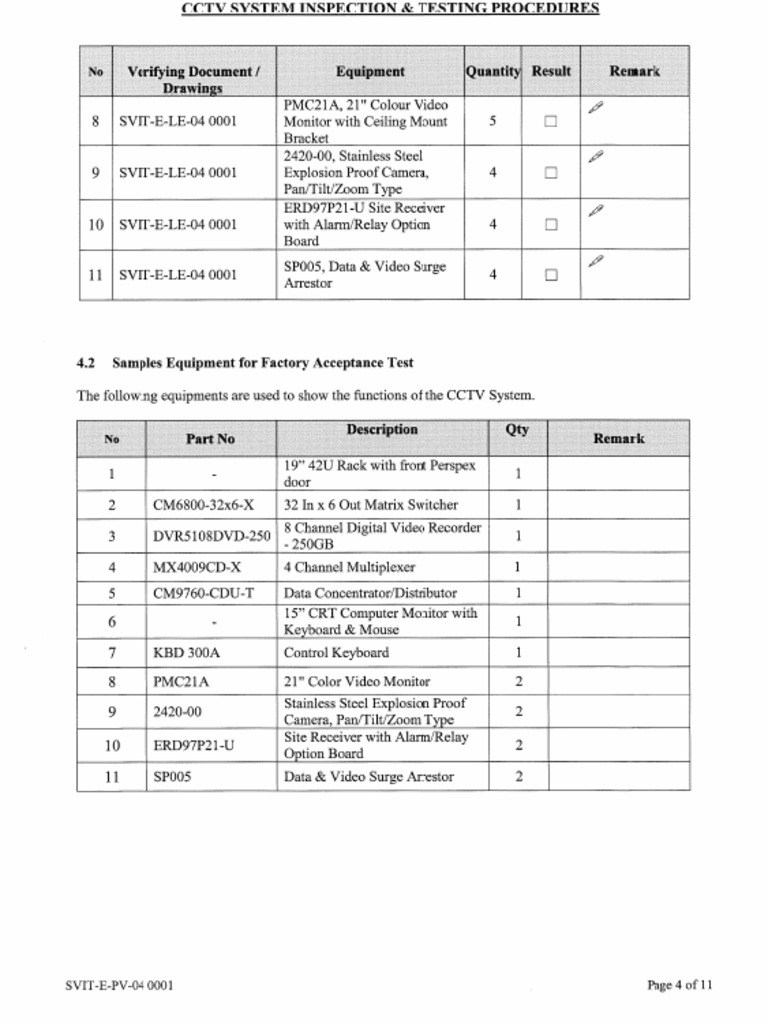Svit-E-Pv 4001 - CCTV System - Inspection Test Procedure - 10 | PDF