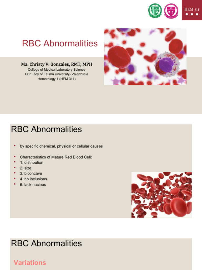 Week 7-8 RBC Abnormalities | PDF | Red Blood Cell | Anemia