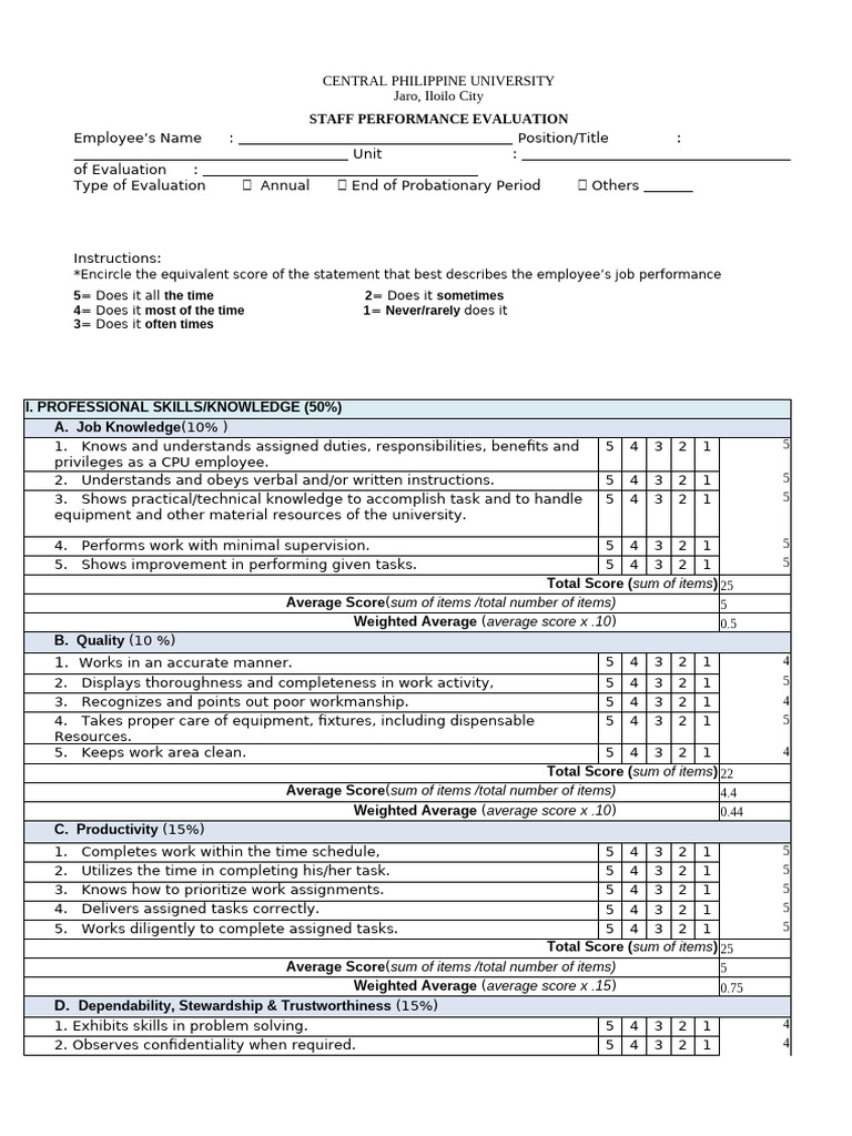 Staff Performance Evaluation Form | PDF | Performance Appraisal ...
