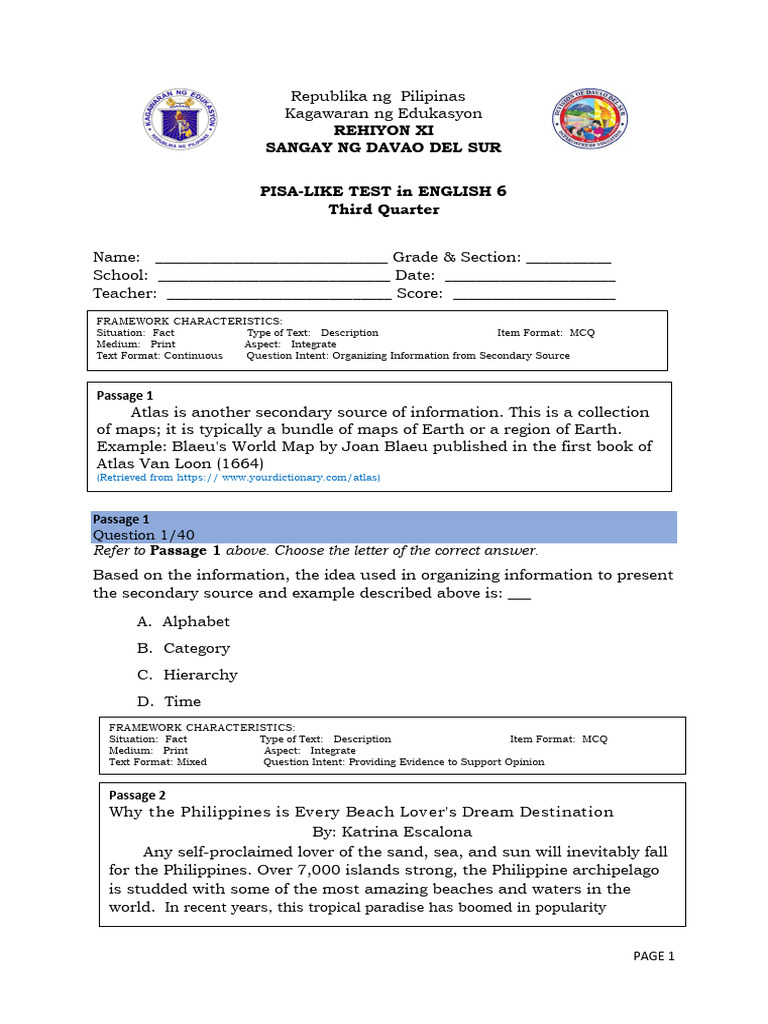 TQs With PISA Framework-English 6 | PDF | Scarecrow (Oz) | Narration