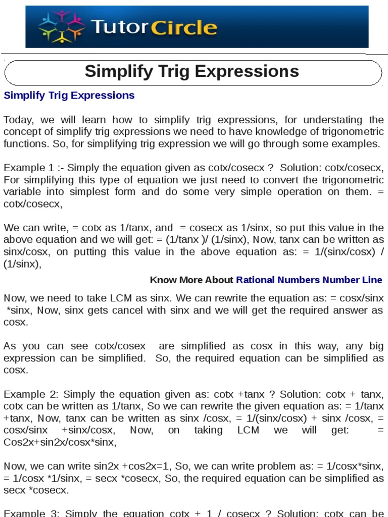 Simplifying Trigonometric Expressions | PDF | Teaching Methods ...