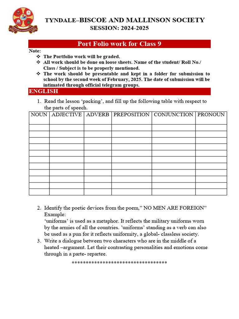 Class 9 Portfolio 2025 Pdf