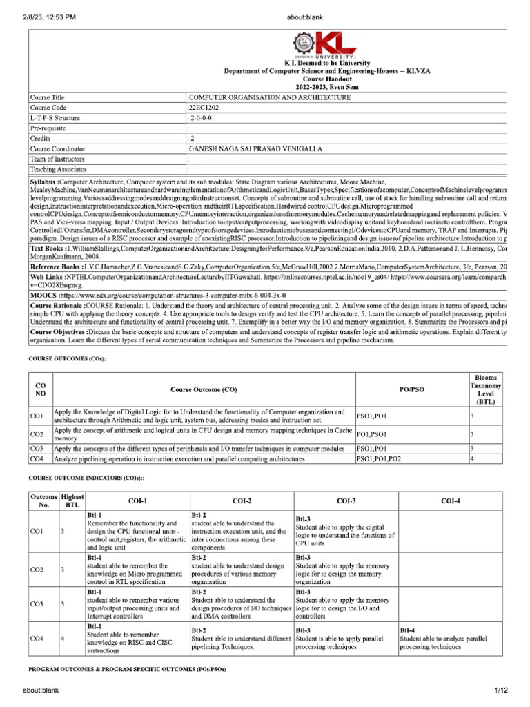 Coa Course Handout | PDF