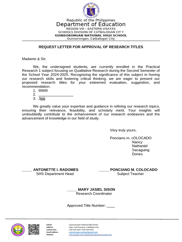 Research Title Approval Request Letter | PDF | Inquiry | Methodology