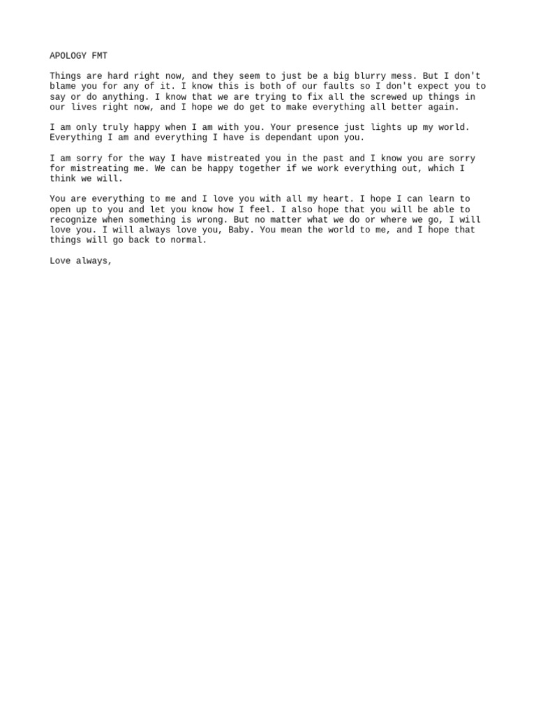 Heartfelt Apology Letter Template | PDF