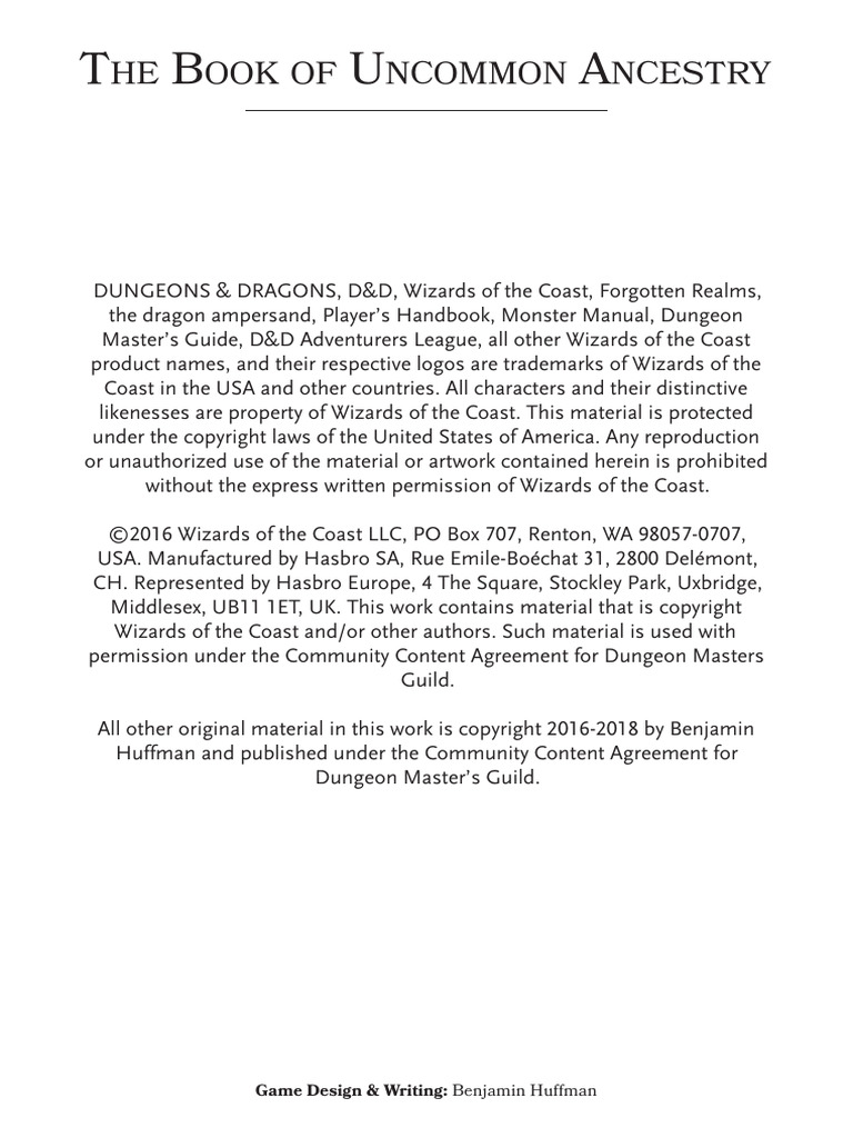 The Book of Uncommon Ancestry | PDF | Wizards Of The Coast | Dungeons ...