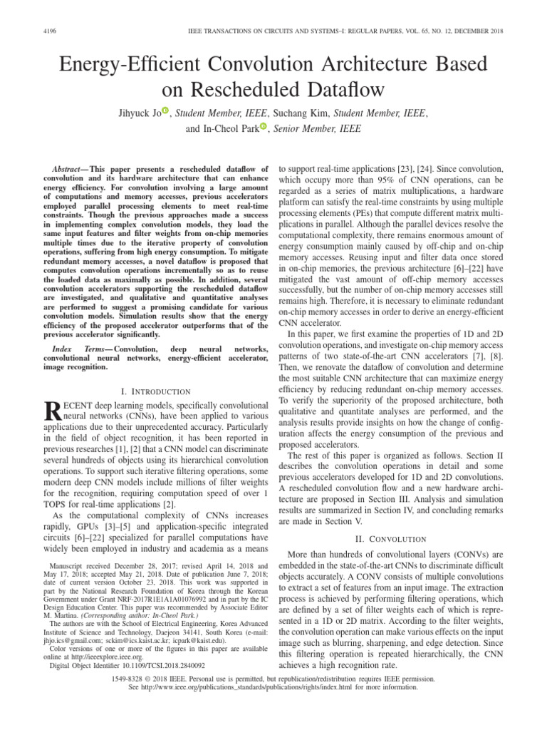 Energy-Efficient Convolution Architecture Based on Rescheduled Dataflow | PDF | Computer ...