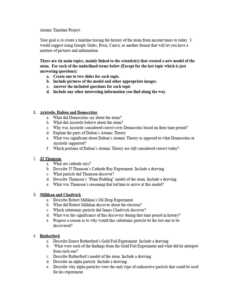 Atomic History Timeline Project | PDF | Atoms | Atomic Physics