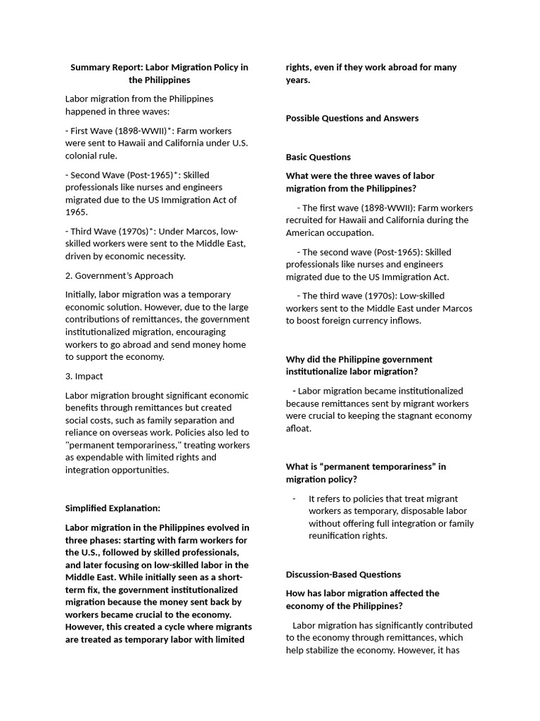 Philippines Labor Migration Overview | PDF | Migrant Worker | Human ...