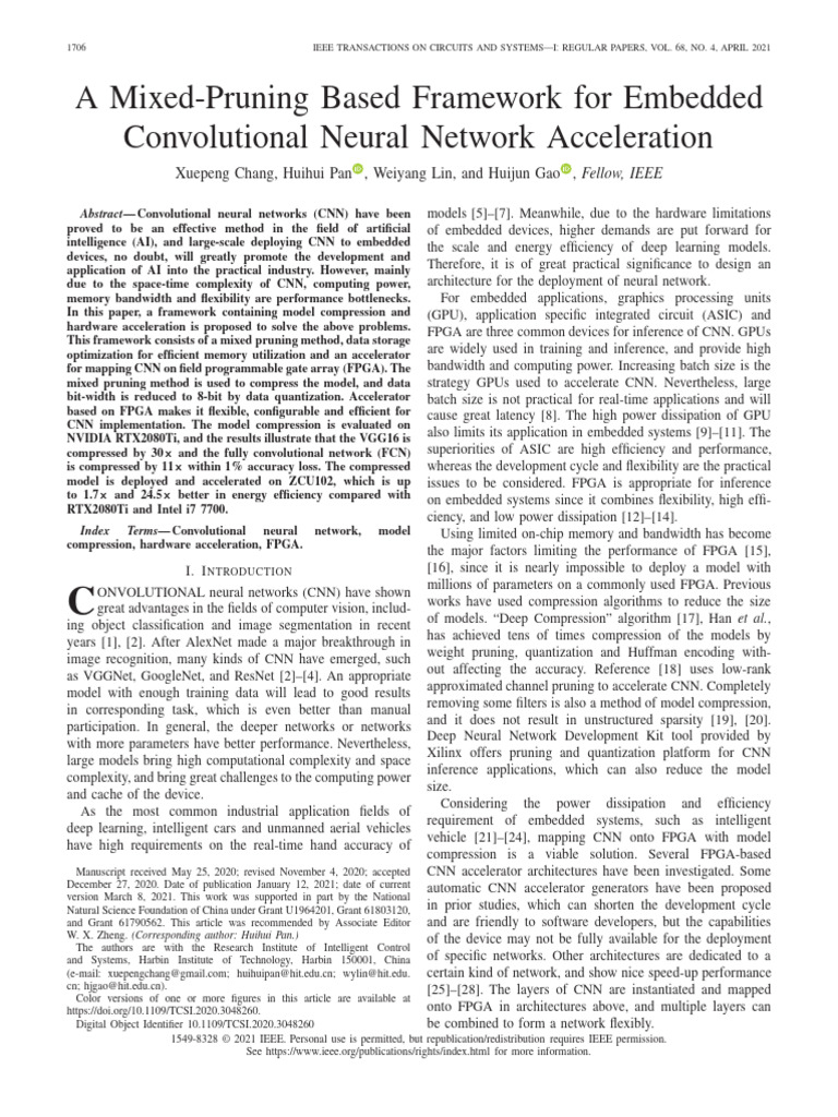 A Mixed-Pruning Based Framework For Embedded Convolutional Neural Network Acceleration | PDF