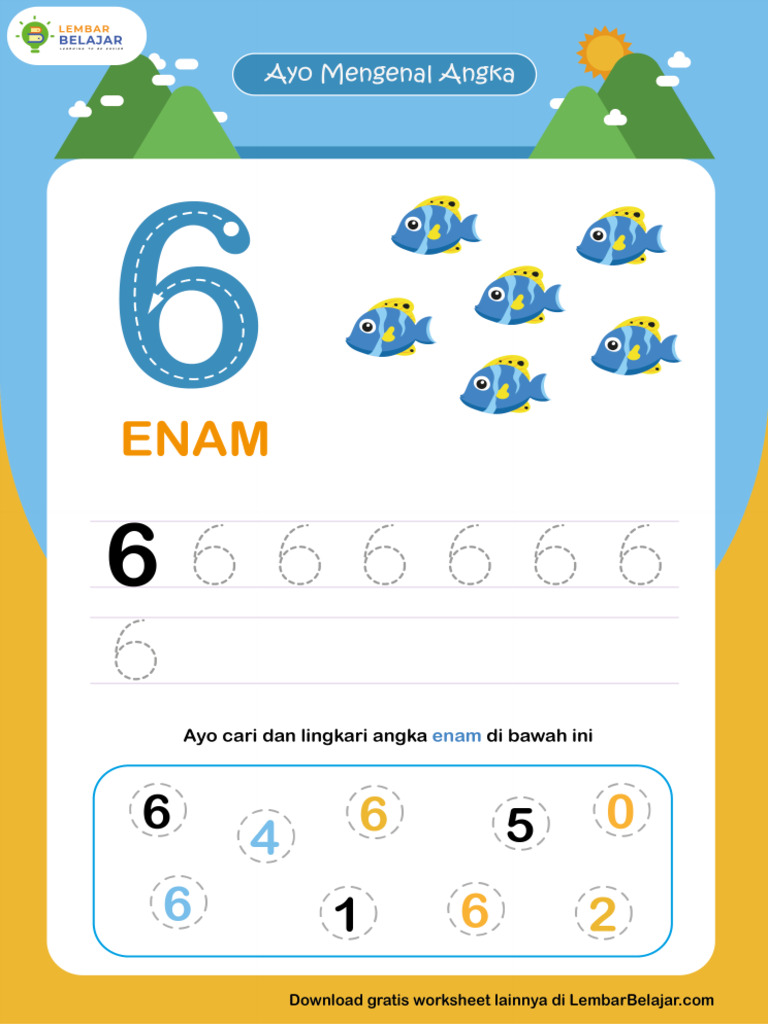 Worksheet Menulis Angka 6 | PDF