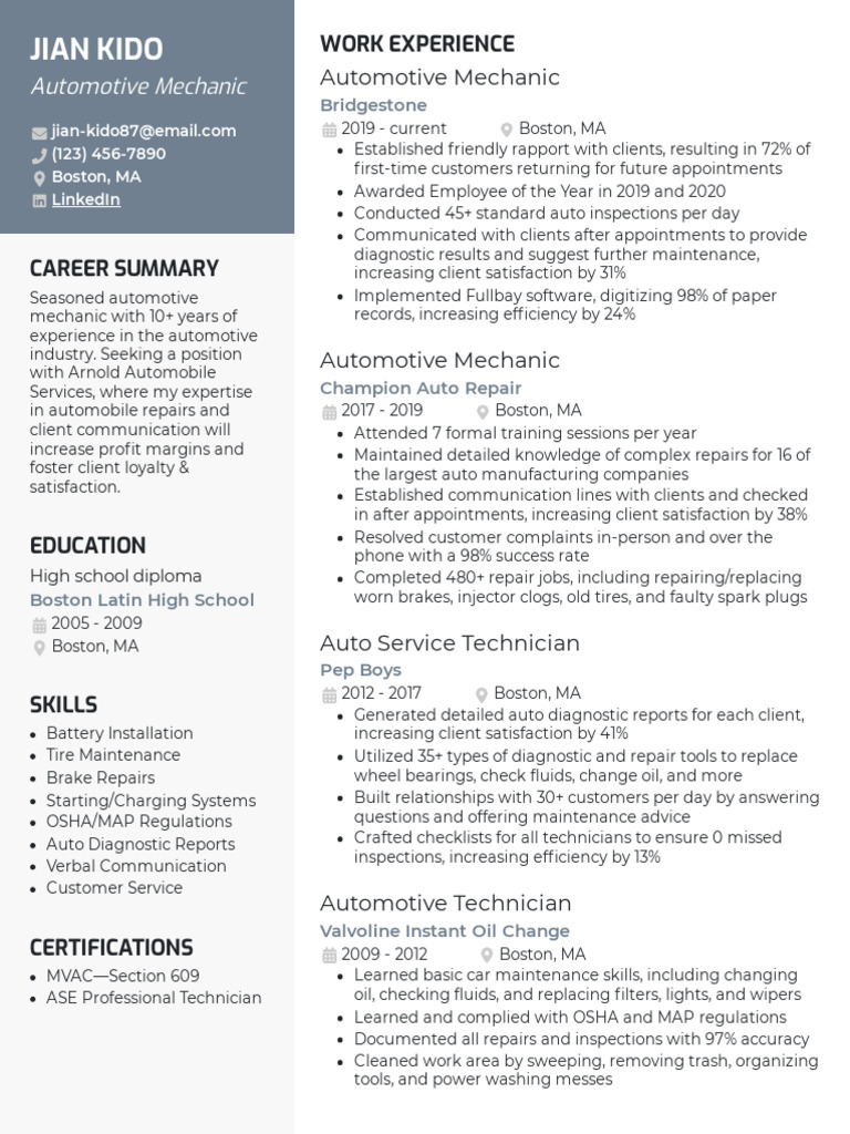 Experienced Automotive Mechanic Resume | PDF | Auto Mechanic