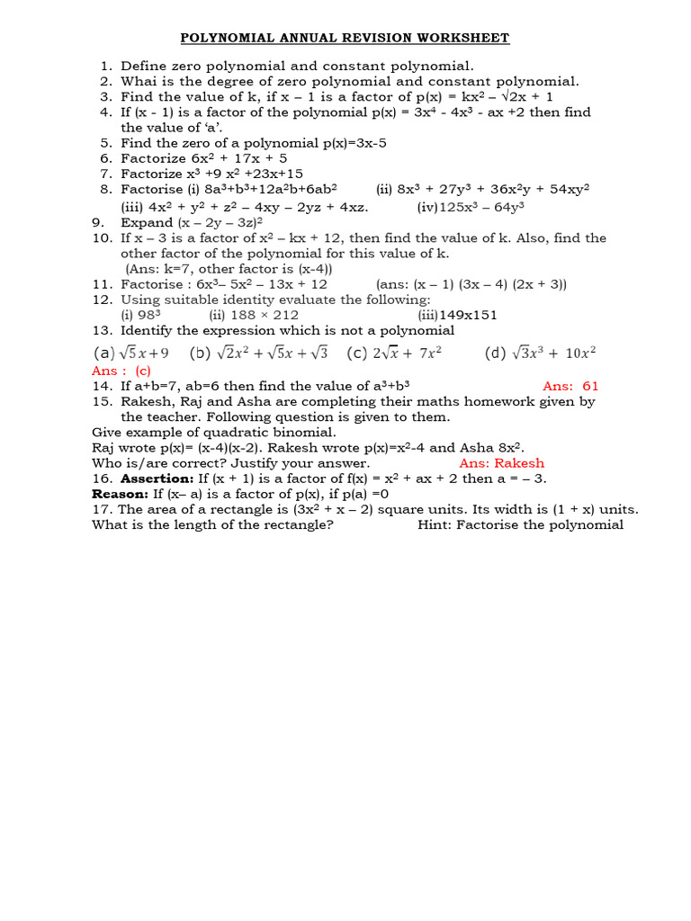 Polynomials RWS | PDF