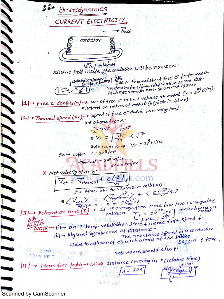 Current Electricity Handwritten Notes | PDF
