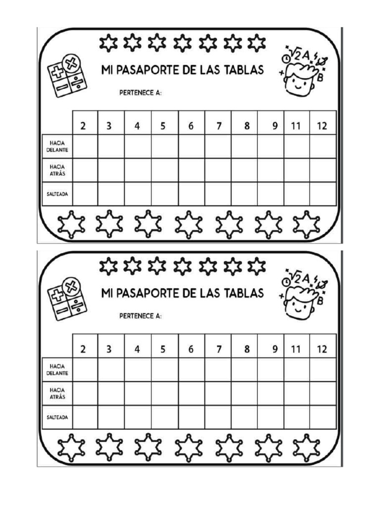 Pasaporte de Tablas de Multiplicar | PDF