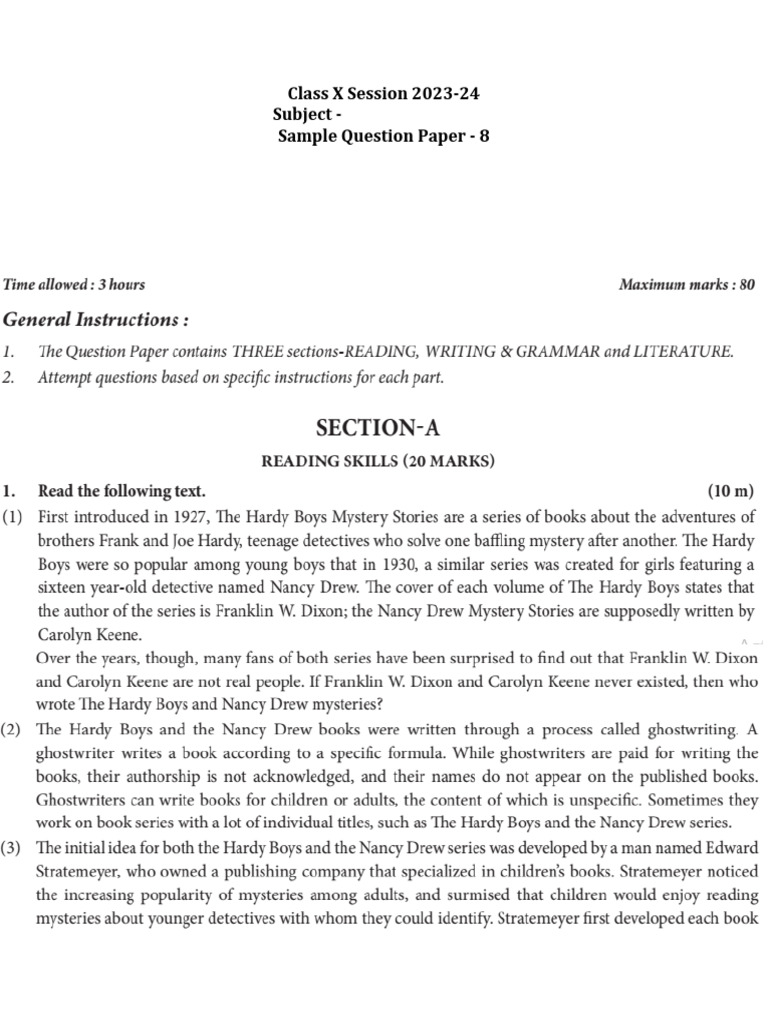English Class X Sample Paper 08 | PDF