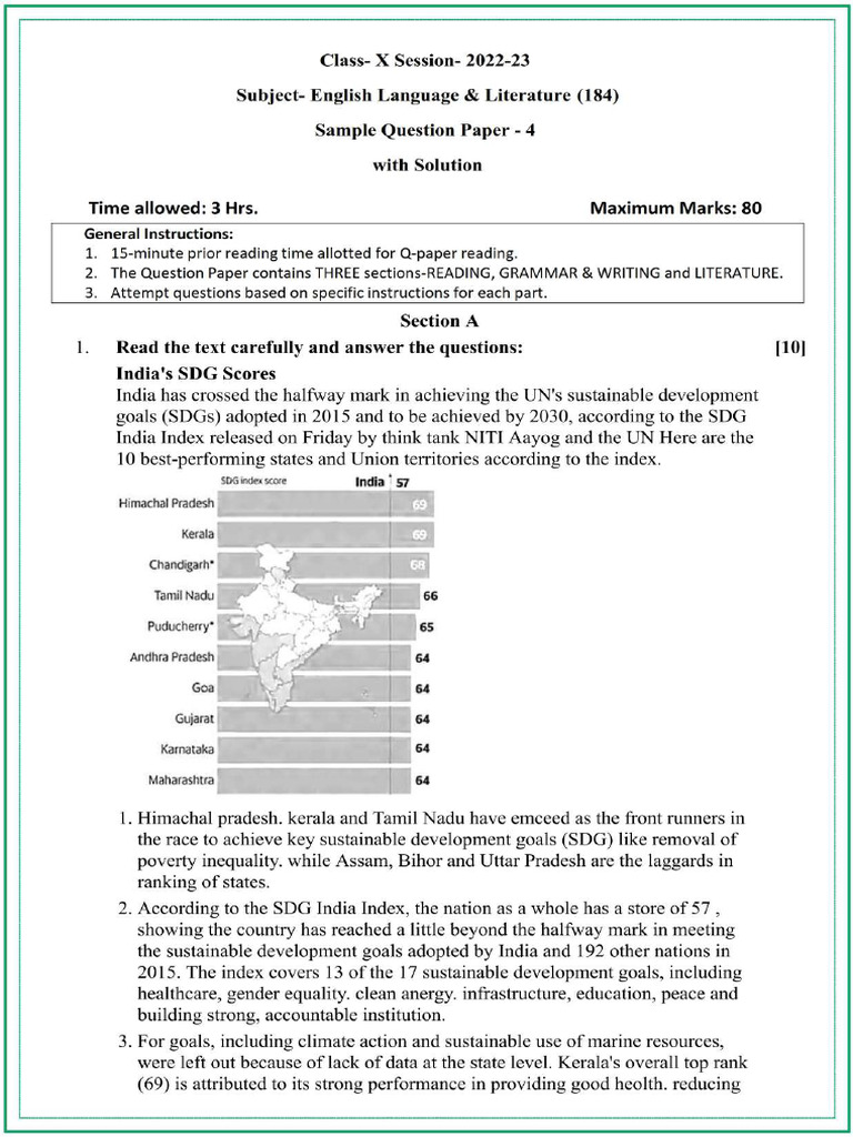 English Class X Sample Paper 04 | PDF