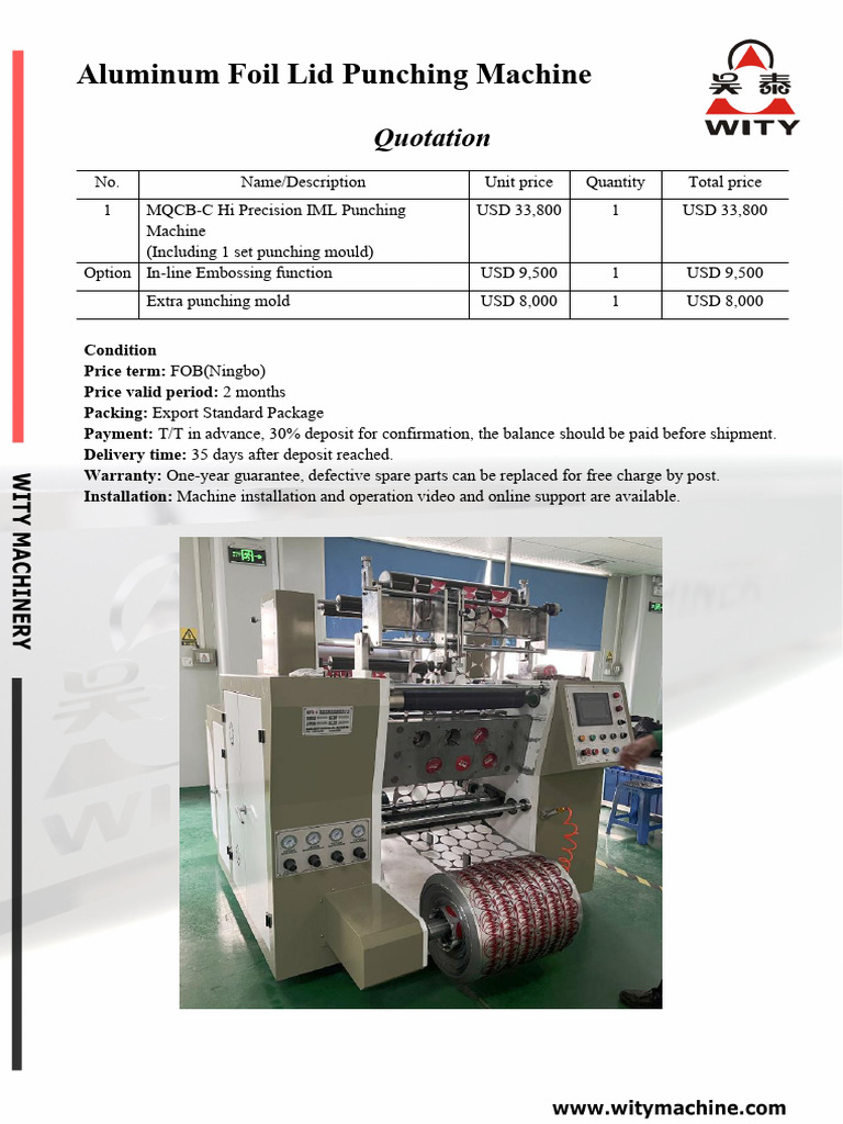 MQCB-C Hi Precision IML Punching Machine-Quotation | PDF | Manufactured ...