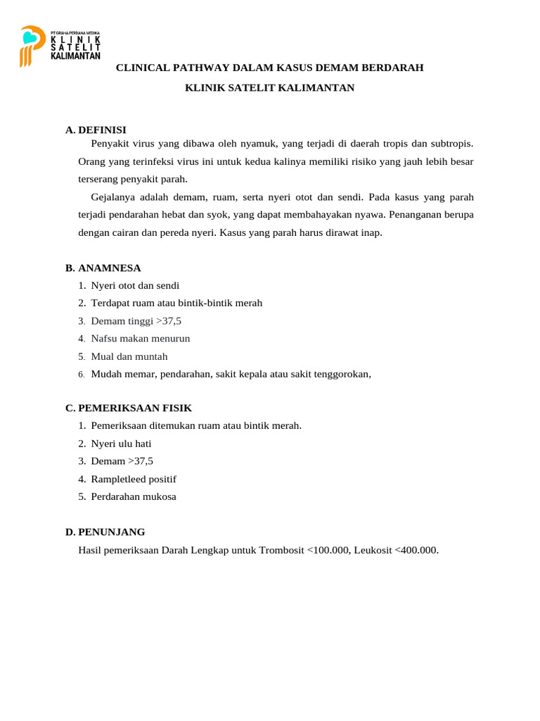 Clinical Pathway Dalam Kasus Demam Berdarah | PDF