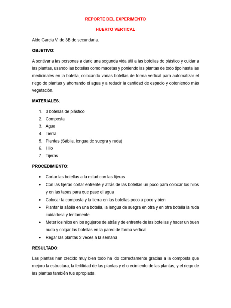 Reporte Del Experimento | PDF