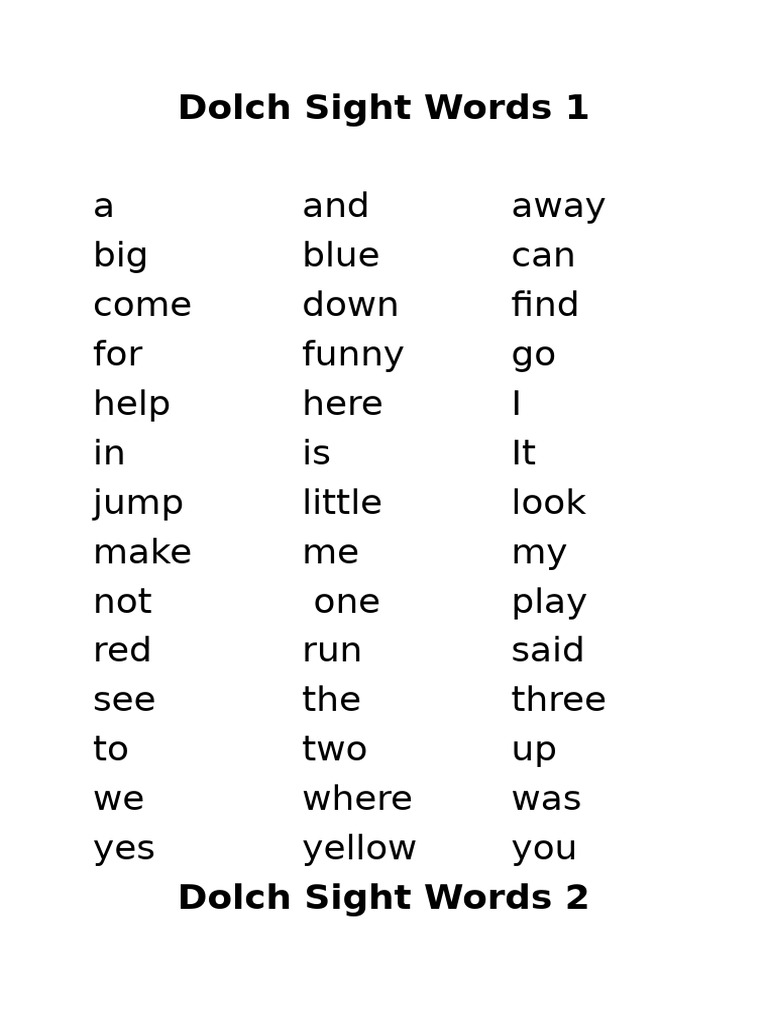 Dolch Sight Words 1 | PDF