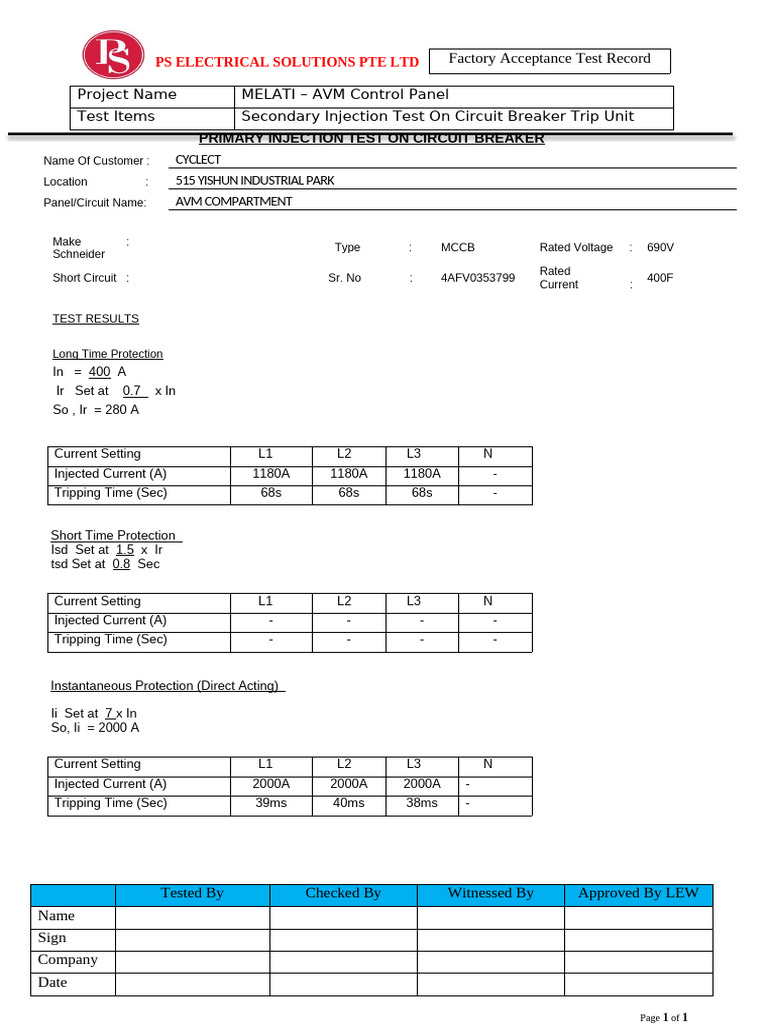 MCCB Trip Unit By PI Test | PDF