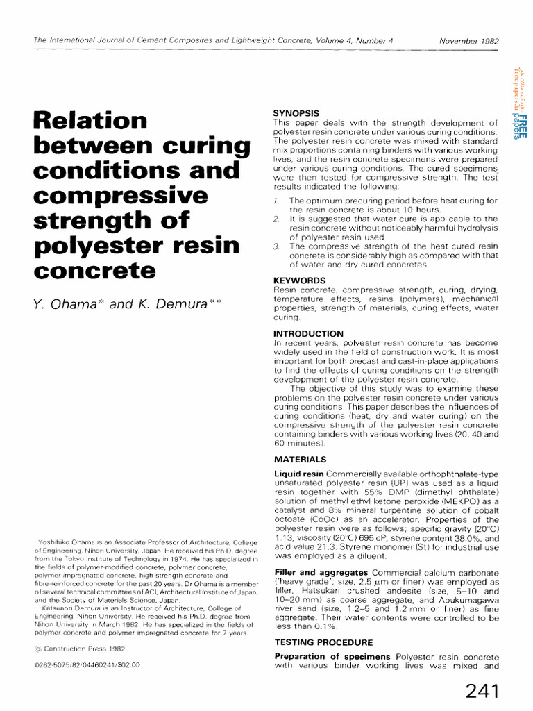 Between Curing Conditions and Compressive Strength of Polyester Resin ...