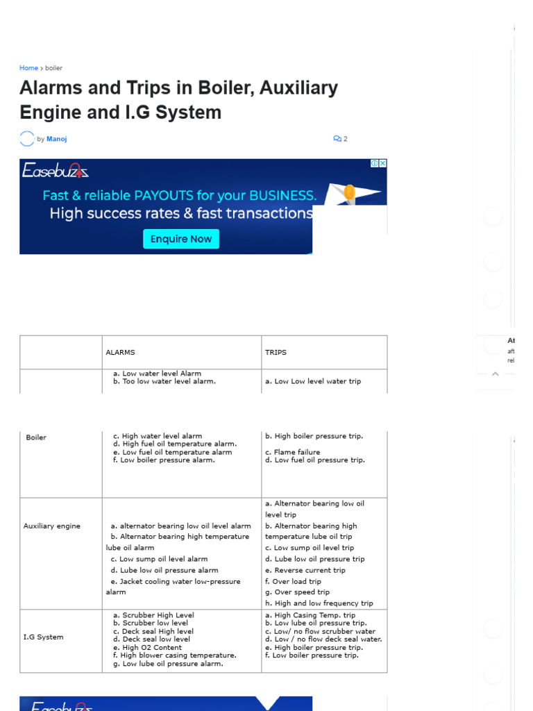 Alarms and Trips in Boiler, Auxiliary Engine and I.G System | PDF ...
