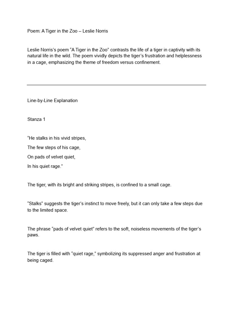 Poem - A Tiger in the Zoo. | PDF | Tiger | Poetry