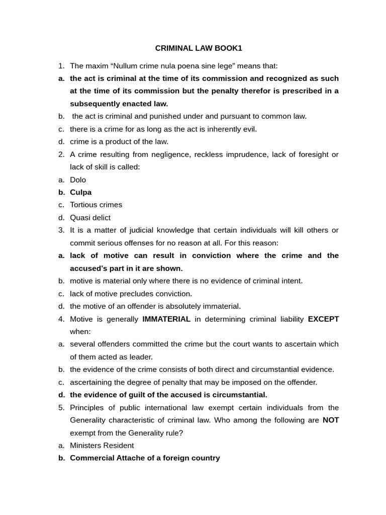 Criminal Law Book1 Reviewer | PDF | Crimes | Crime & Violence
